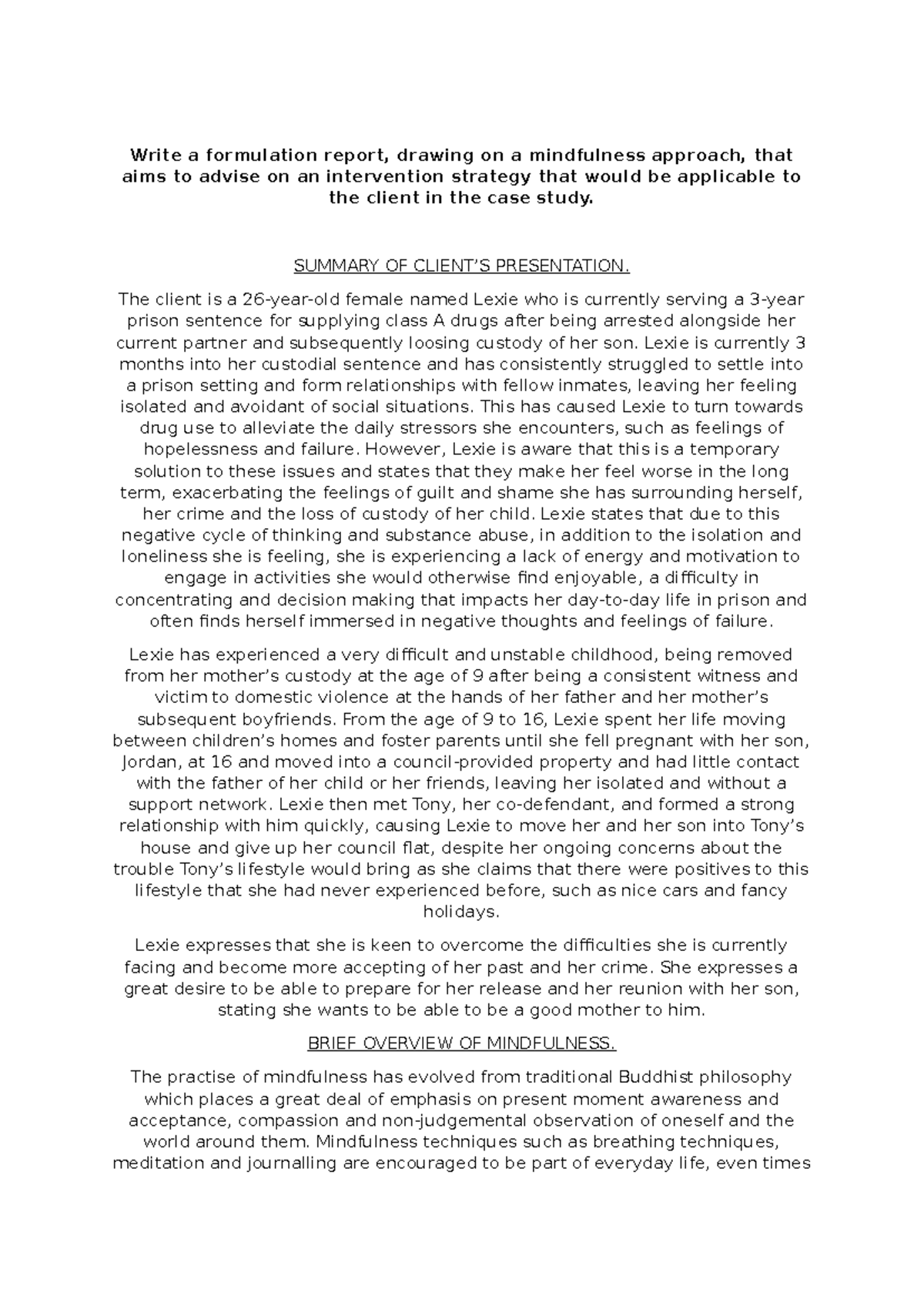 DD310 TMA04 - Mindfulness Intervention Strategy for Lexie's ...