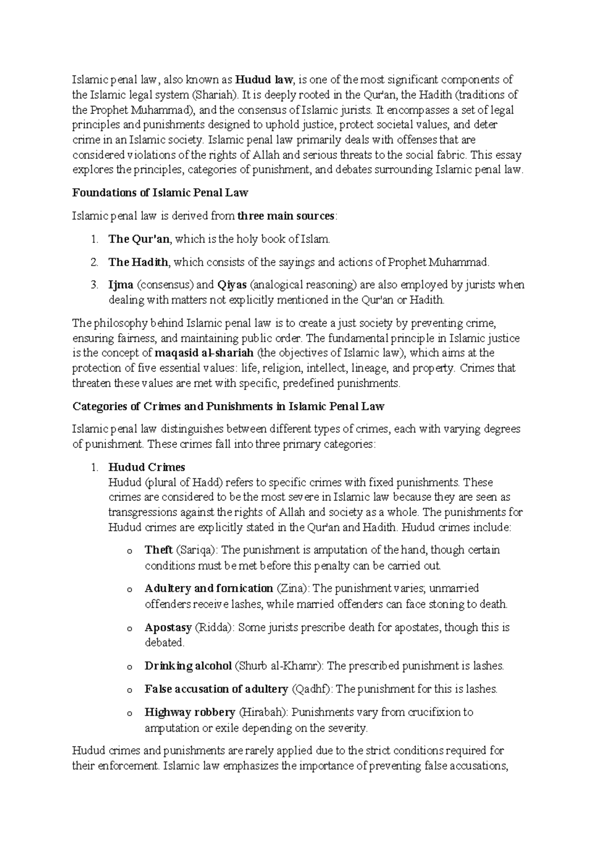 Islamic Penal Law Principles and Punishments: An Overview of Hudud ...