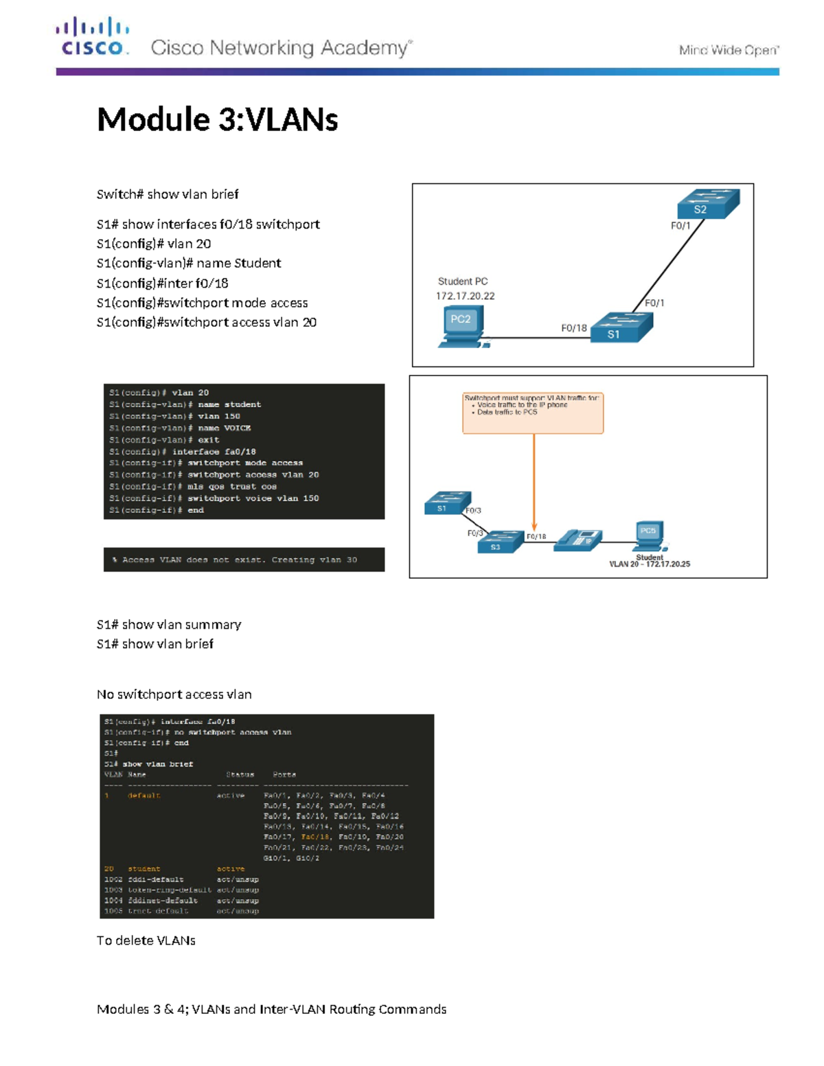 Module 3 & 4: VLANs and Inter-VLAN Routing Commands Guide - Studocu