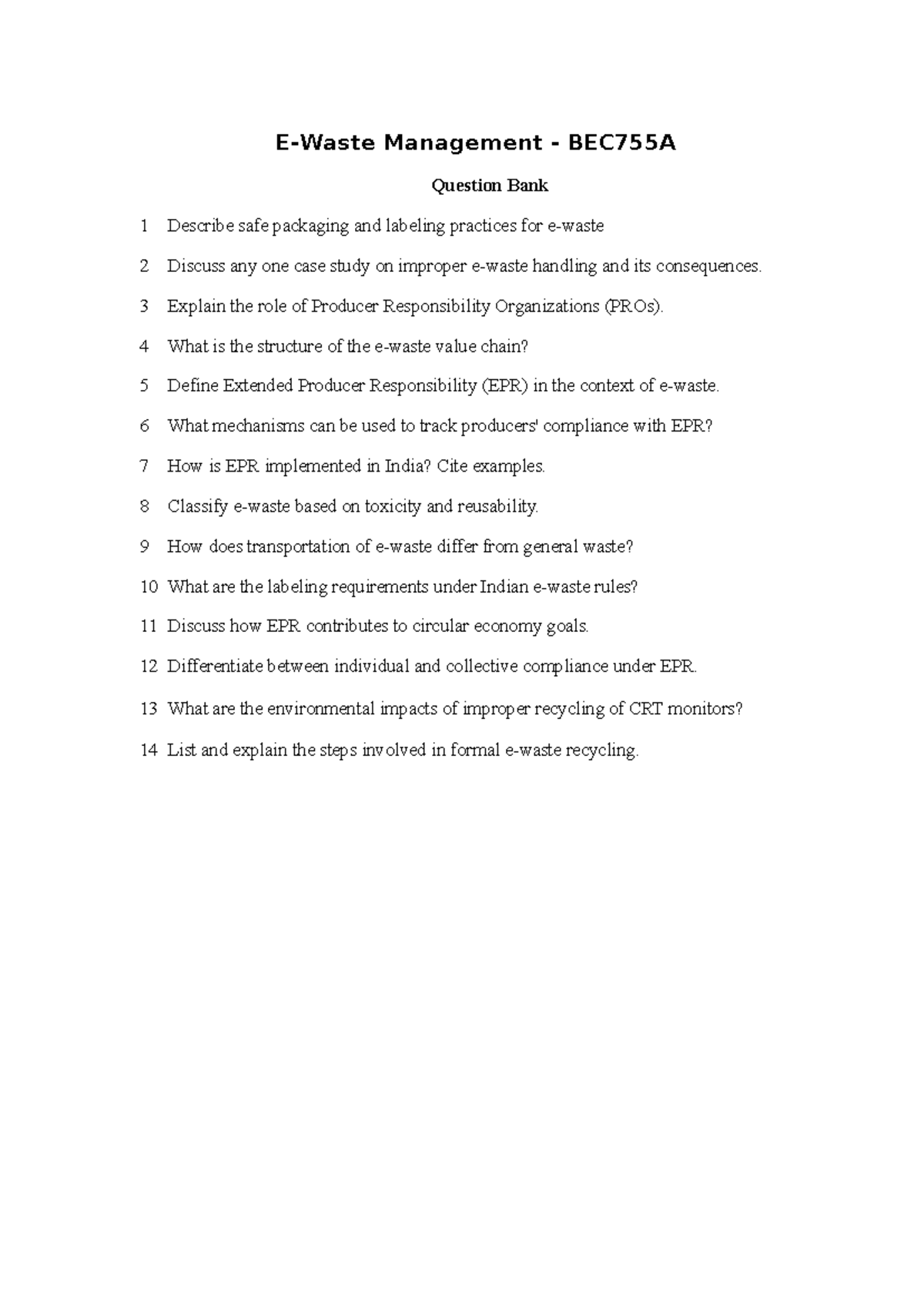 Management BEC755A E-Waste Notes: Packaging, EPR, and Case Studies ...