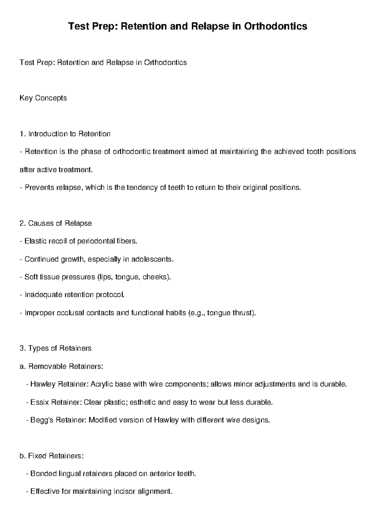 Retention and Relapse in Orthodontics: Test Prep Guide - Studocu