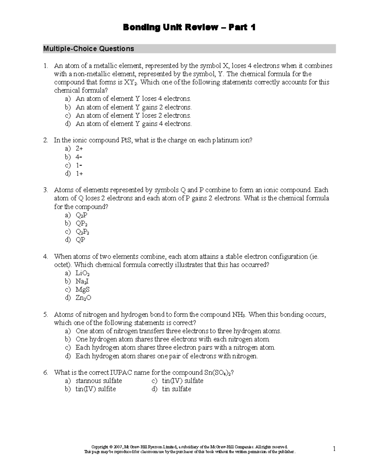 Bonding Unit Review: Multiple-Choice & Written Response Part 1 - Studocu