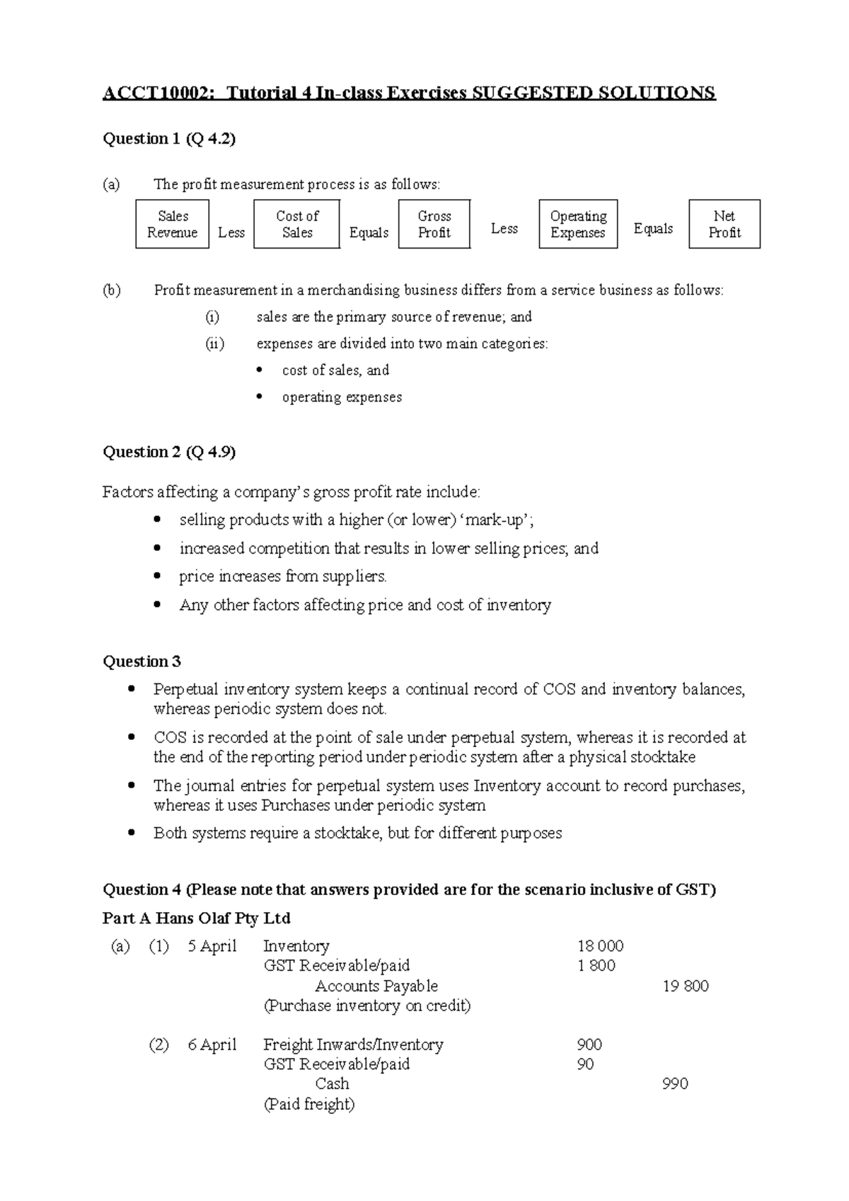 ACCT10002 Tutorial 4 In-class Exercises Suggested Solutions - Studocu