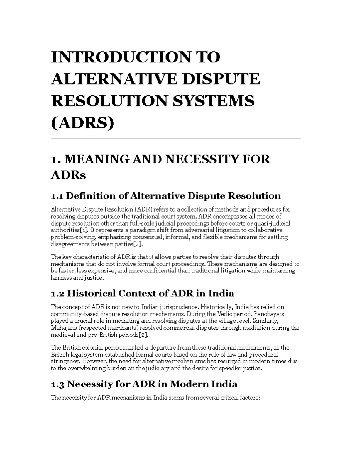 ADRS 101: Introduction to Alternative Dispute Resolution Systems - Studocu