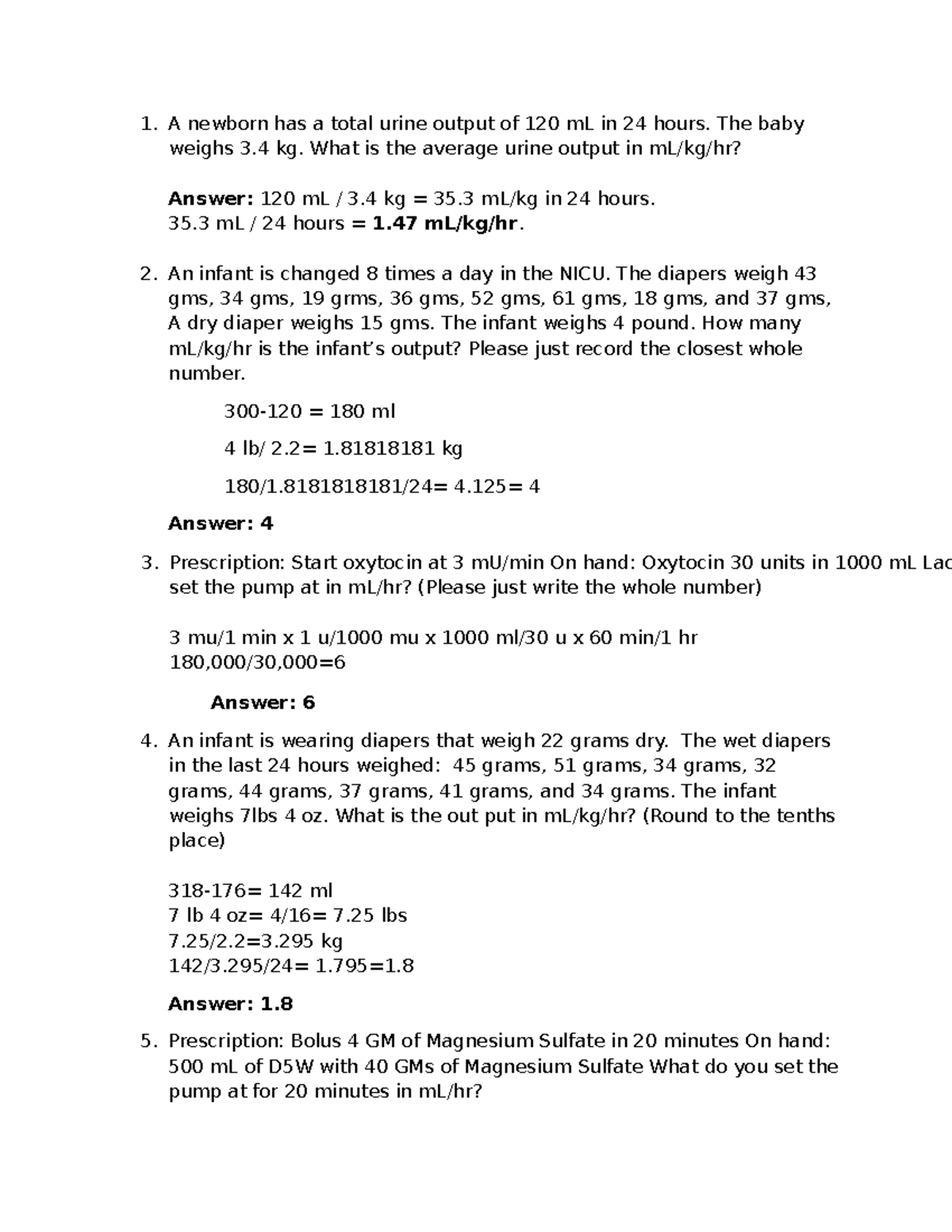 Additional OB Math Problems - Nursing Calculations for 1st Year - Studocu