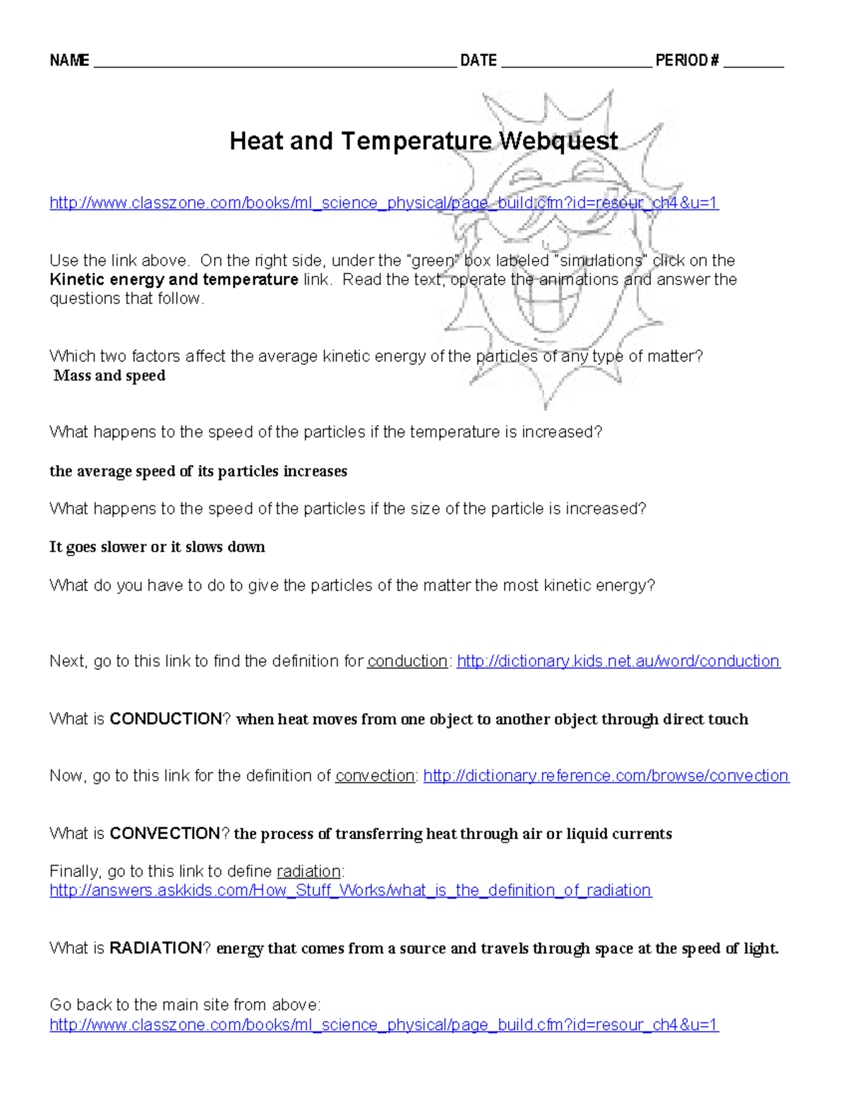 Temperature and Heat Webquest - NAME ...