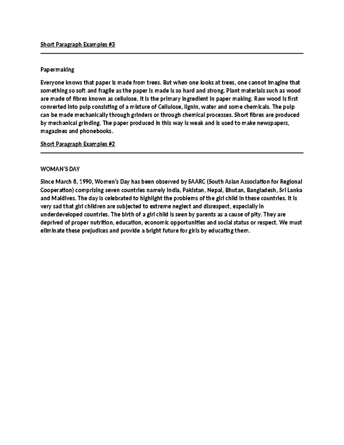 Short Paragraph Examples - But when one looks at trees, one cannot ...