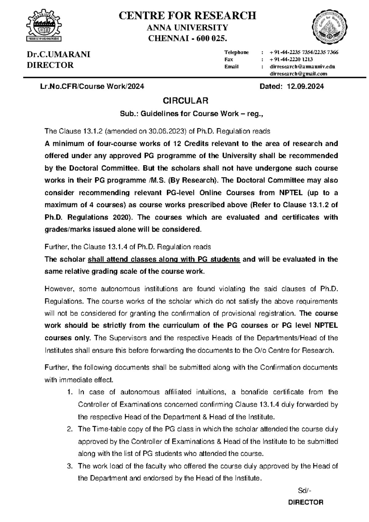 Course Work Guidelines for PhD Scholars – Anna University 2024 - Studocu