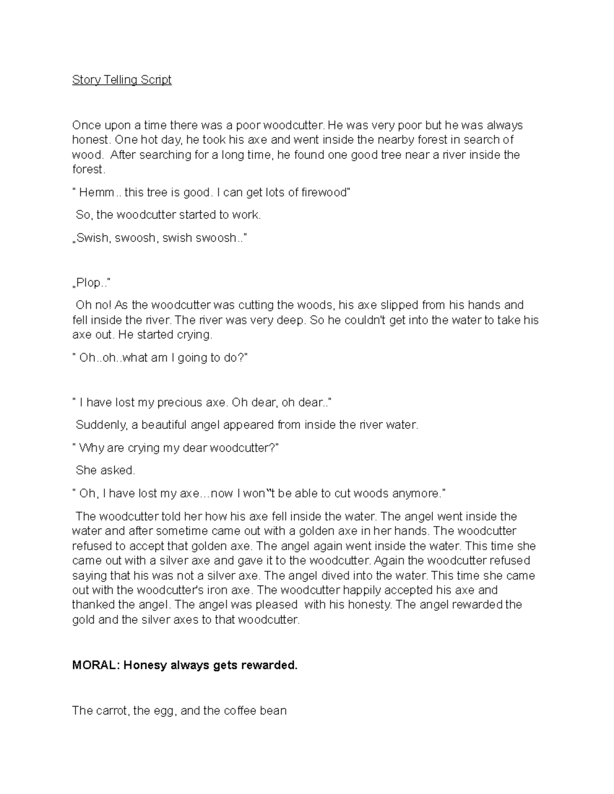 286071259 Storytelling Script: Lessons in Honesty & Resilience - Studocu