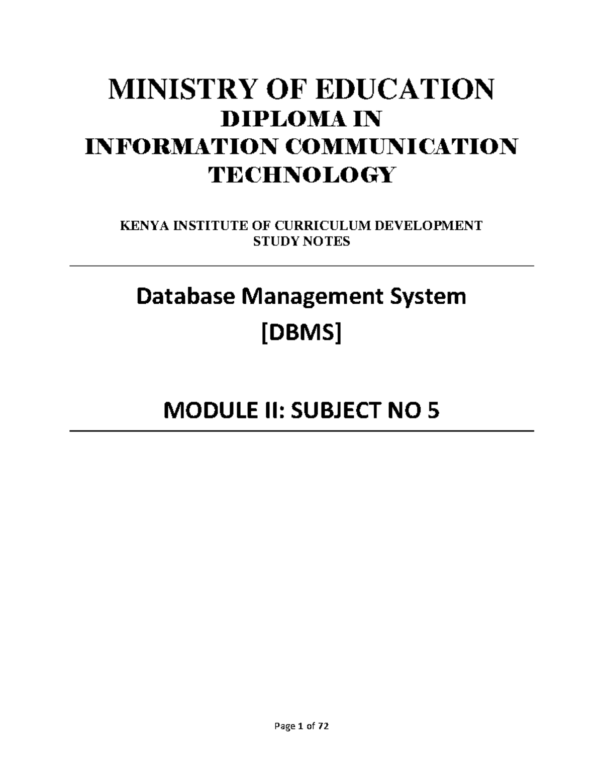 Database Management System Study Notes - Diploma Module II KNEC - Studocu