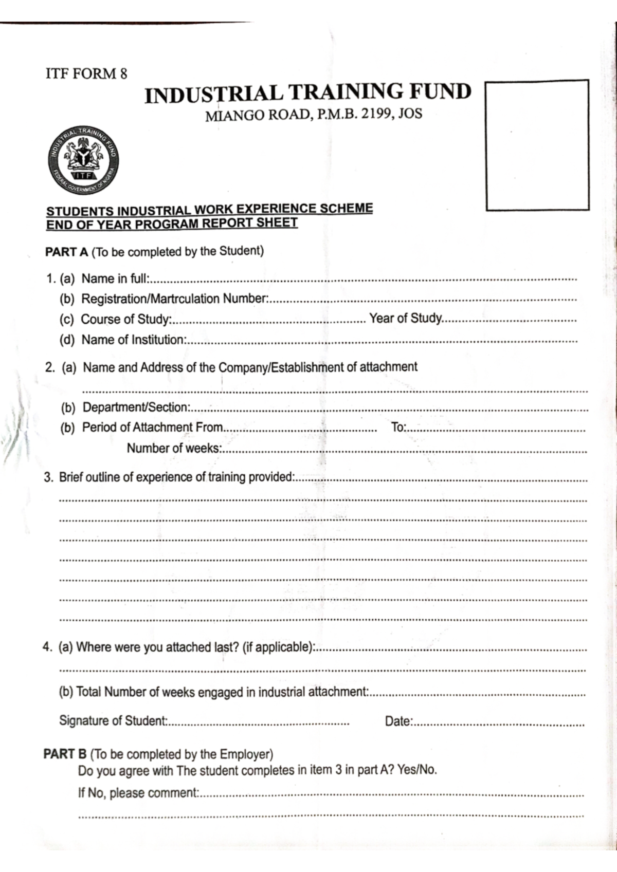 ITF FORM 8 - Industrial Training Fund Report and Experience Summary ...
