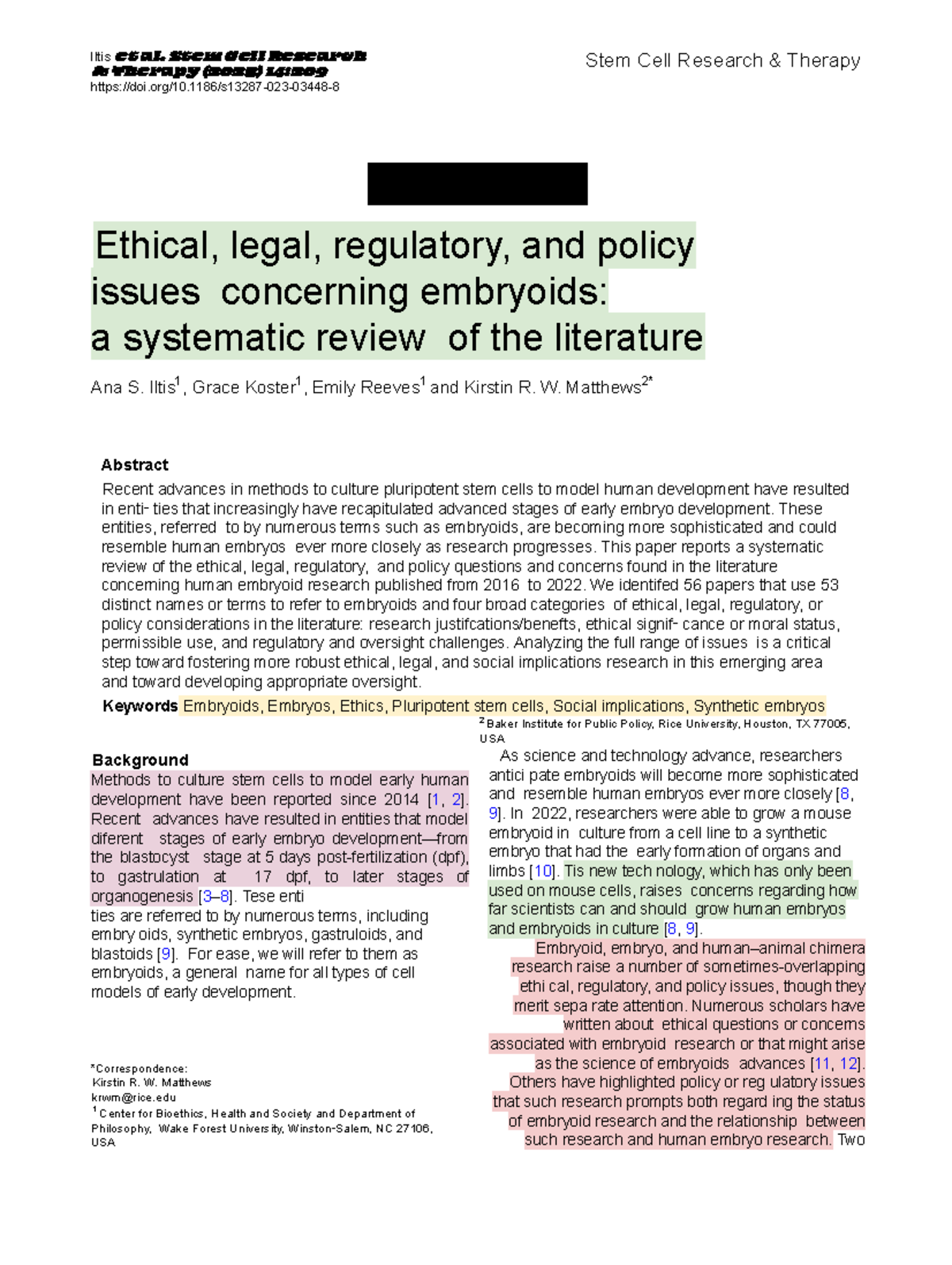 Ethical and Regulatory Issues in Embryoid Research: A Systematic Review ...