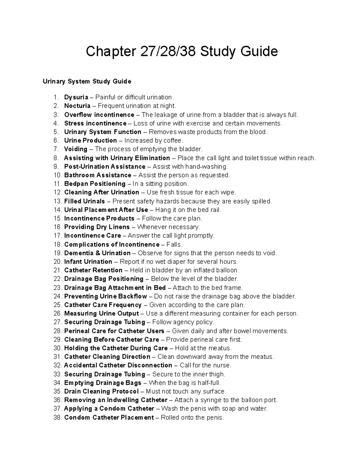Chapter 27, 28, 38 Study Guide: Understanding the Urinary System - Studocu