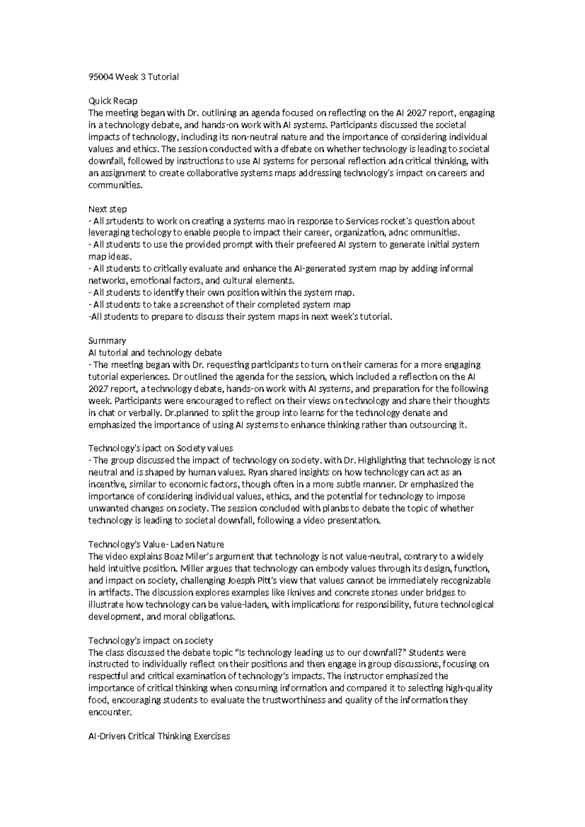 95004 Week 3 Tutorial - AI Debate and Systems Mapping Insights - Studocu