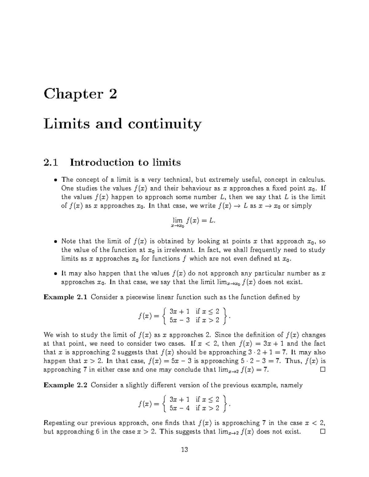 Limits and Continuity in Calculus: Chapter 2 Overview (MATH 101) - Studocu