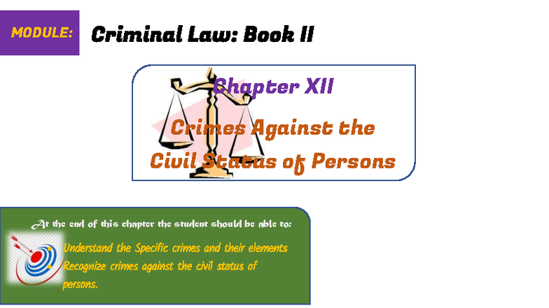 Criminal Law: Book II, Chapter 12 - Crimes Against Civil Status - Studocu
