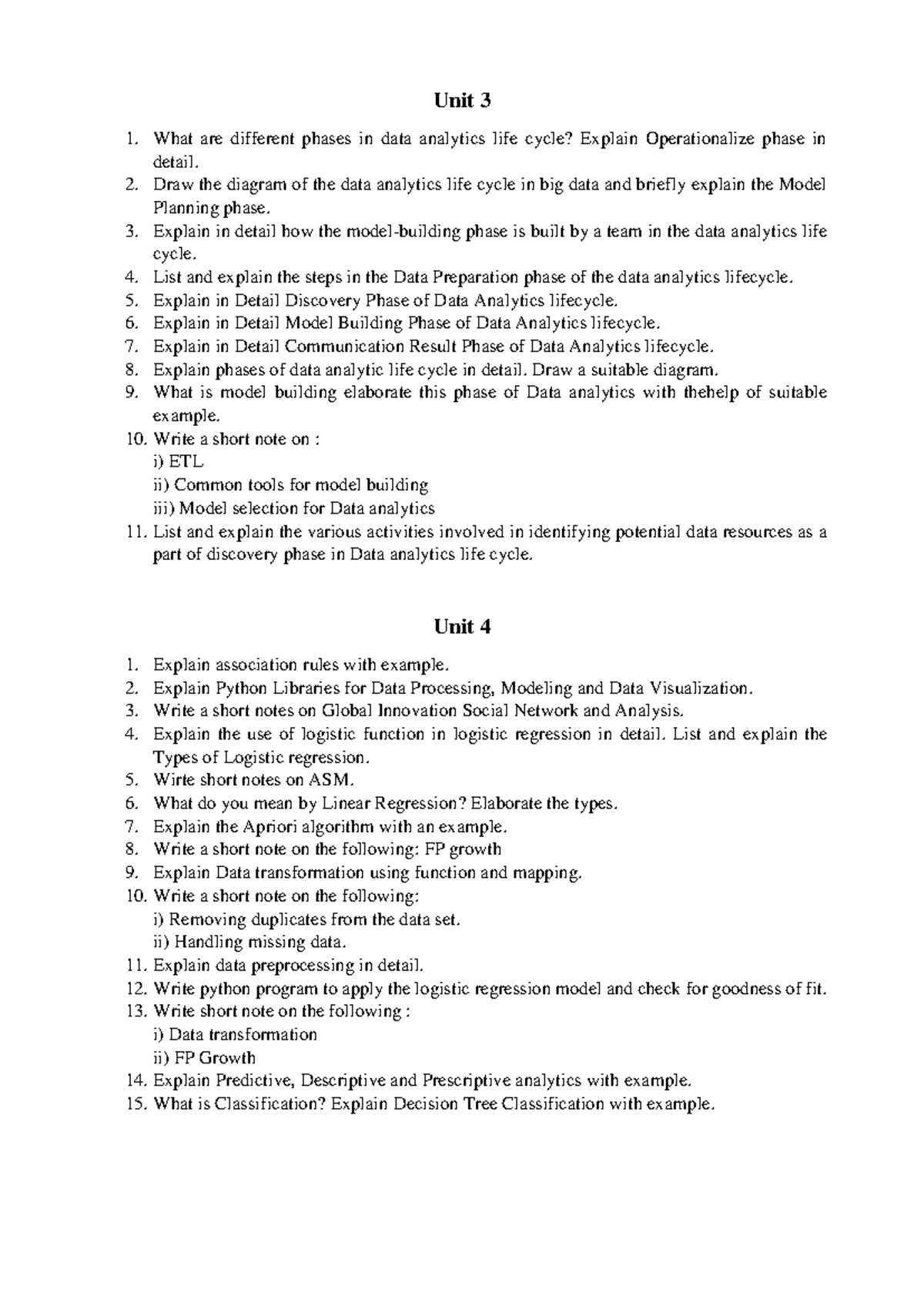 DS IMP - Data Science Important Topics for End Semester Exam - Studocu