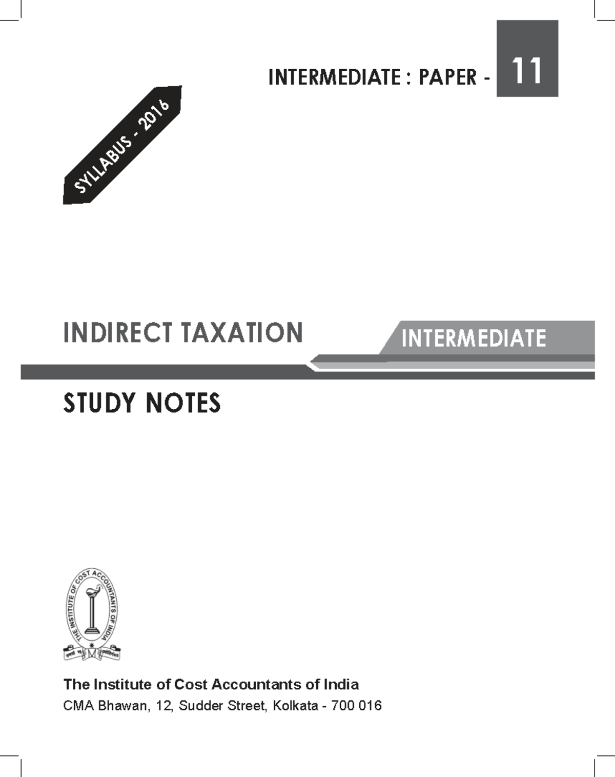 CMA Intermediate Indirect Taxation Study Notes (Revised 2019) - Studocu