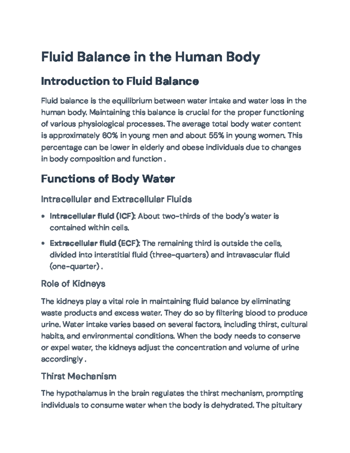 Fluid Balance in the Human Body: Mechanisms & Health Implications ...