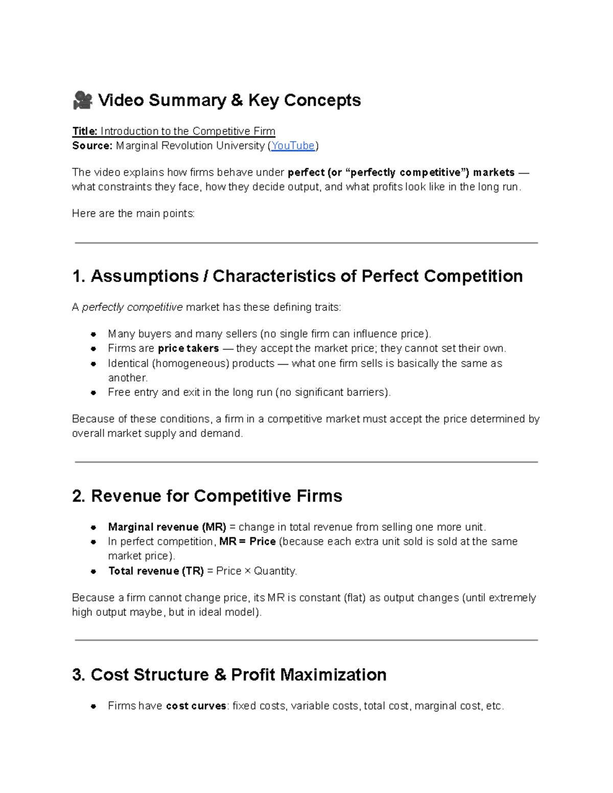 ECON 101 Week 8: Perfect Competition & Profit Maximization Notes - Studocu