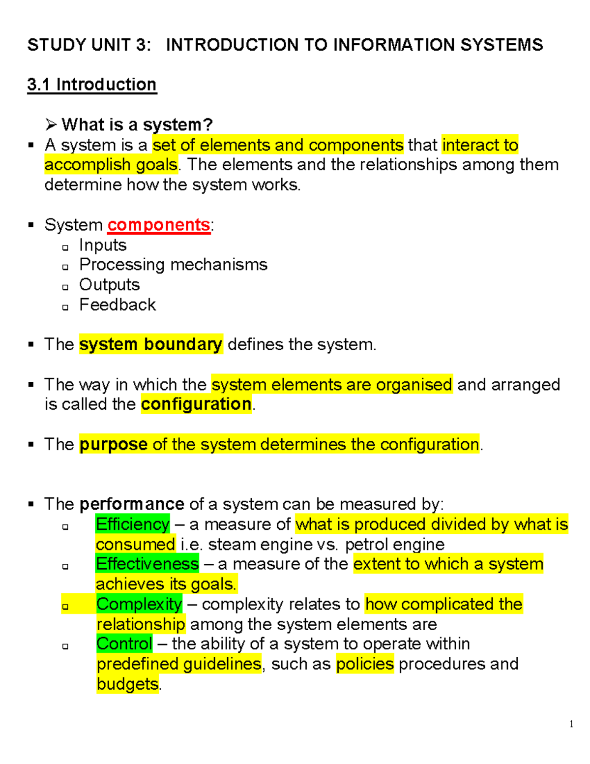 Study Unit 3: Introduction to Information Systems - Studocu