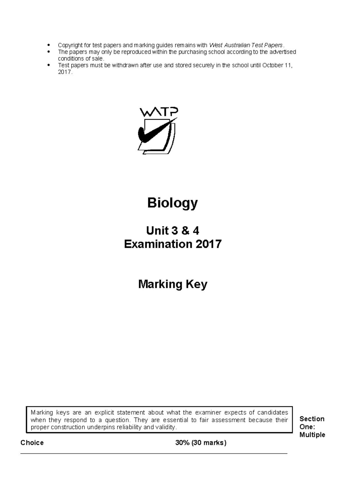 2017 Biology Unit 3 & 4 Modified Marking Key - Studocu