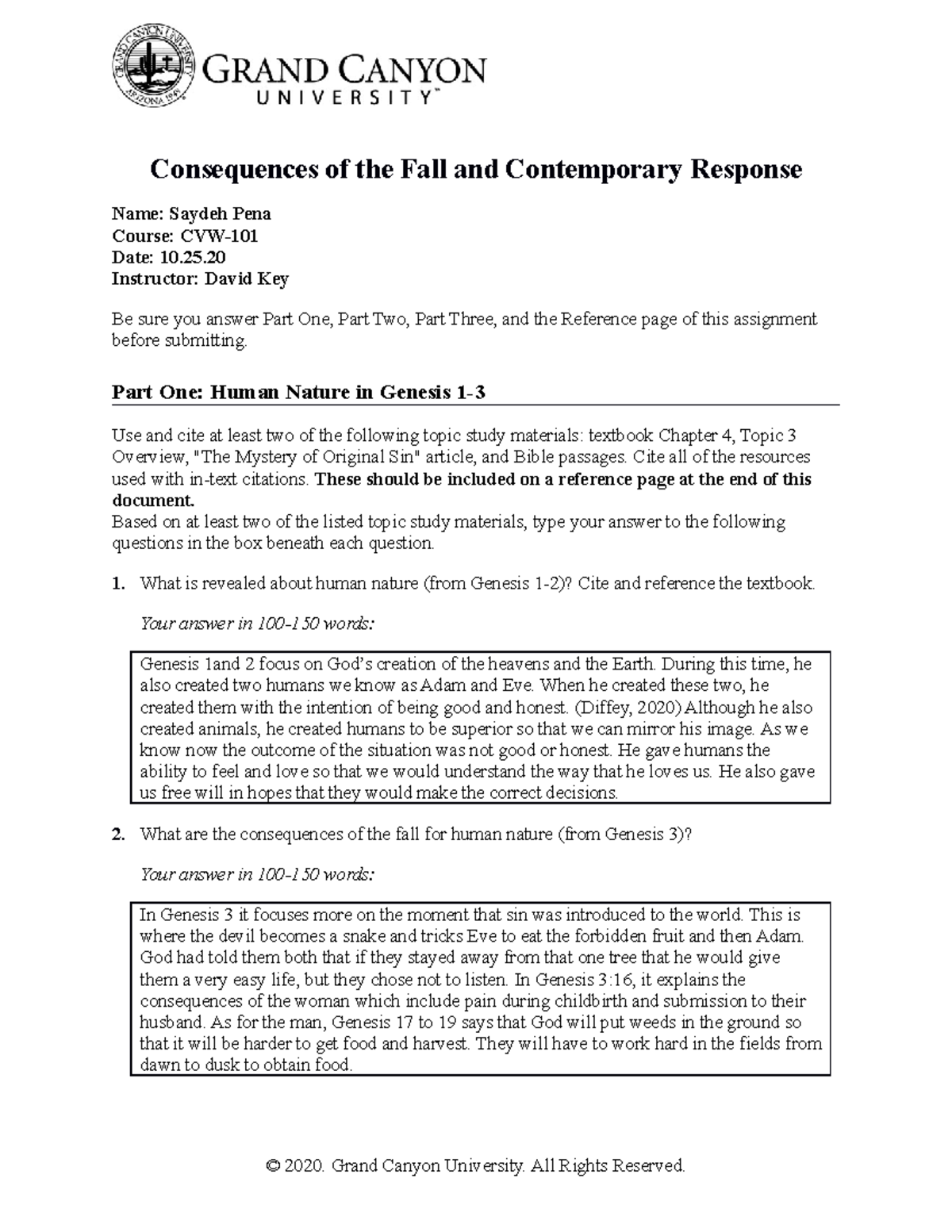 CWV101 Consequences - Consequences of the Fall and Contemporary ...