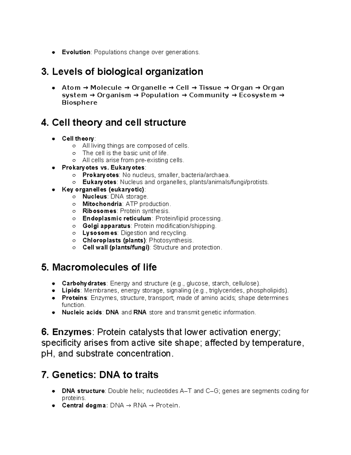 Bio1011: Evolution, Cell Theory, Genetics, and Ecology Overview - Studocu
