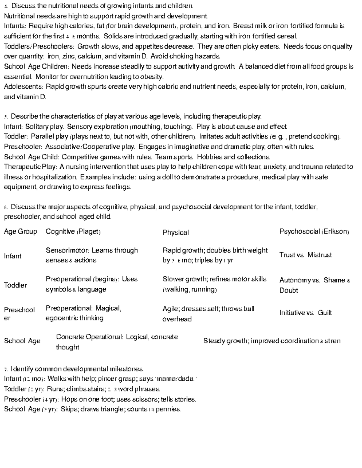Pediatrics Objectives 4-7: Nutritional Needs & Developmental Milestones ...