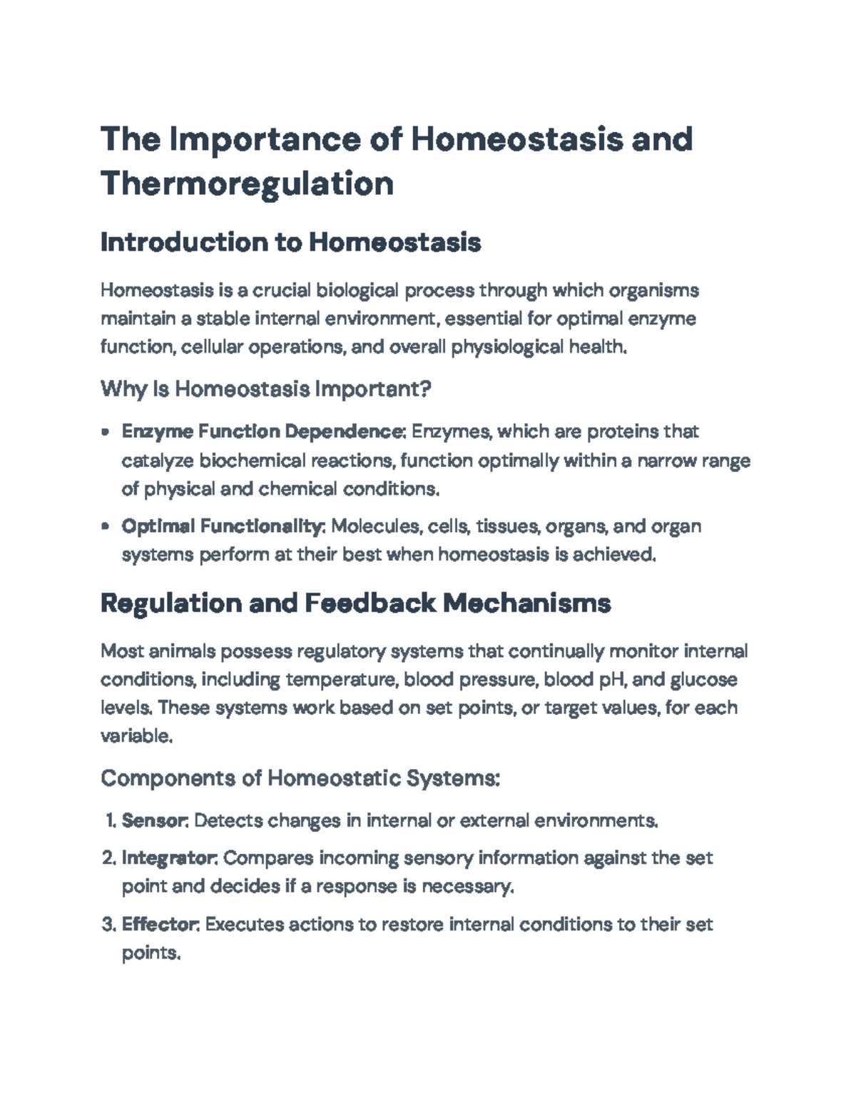 Homeostasis and Thermoregulation: Key Biological Processes (BIO101 ...