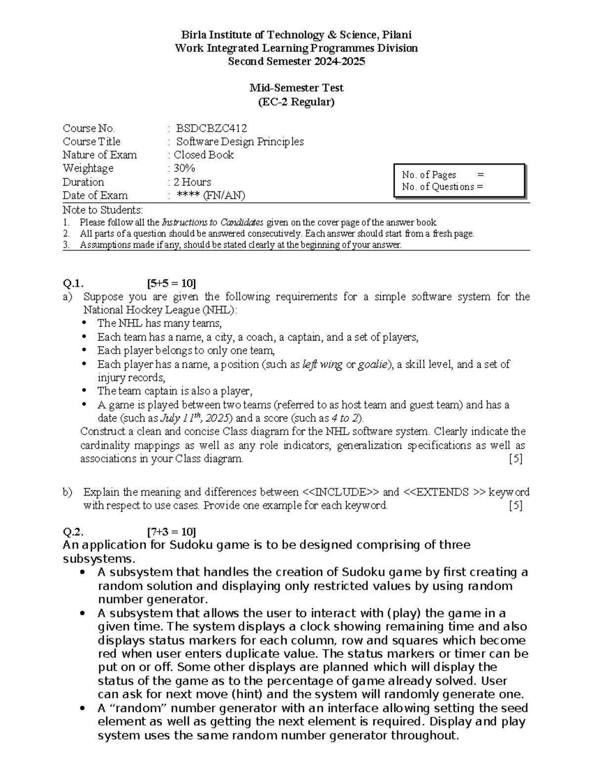2024S2 C10S6 SDP Midterm Exam Sample Paper - Studocu