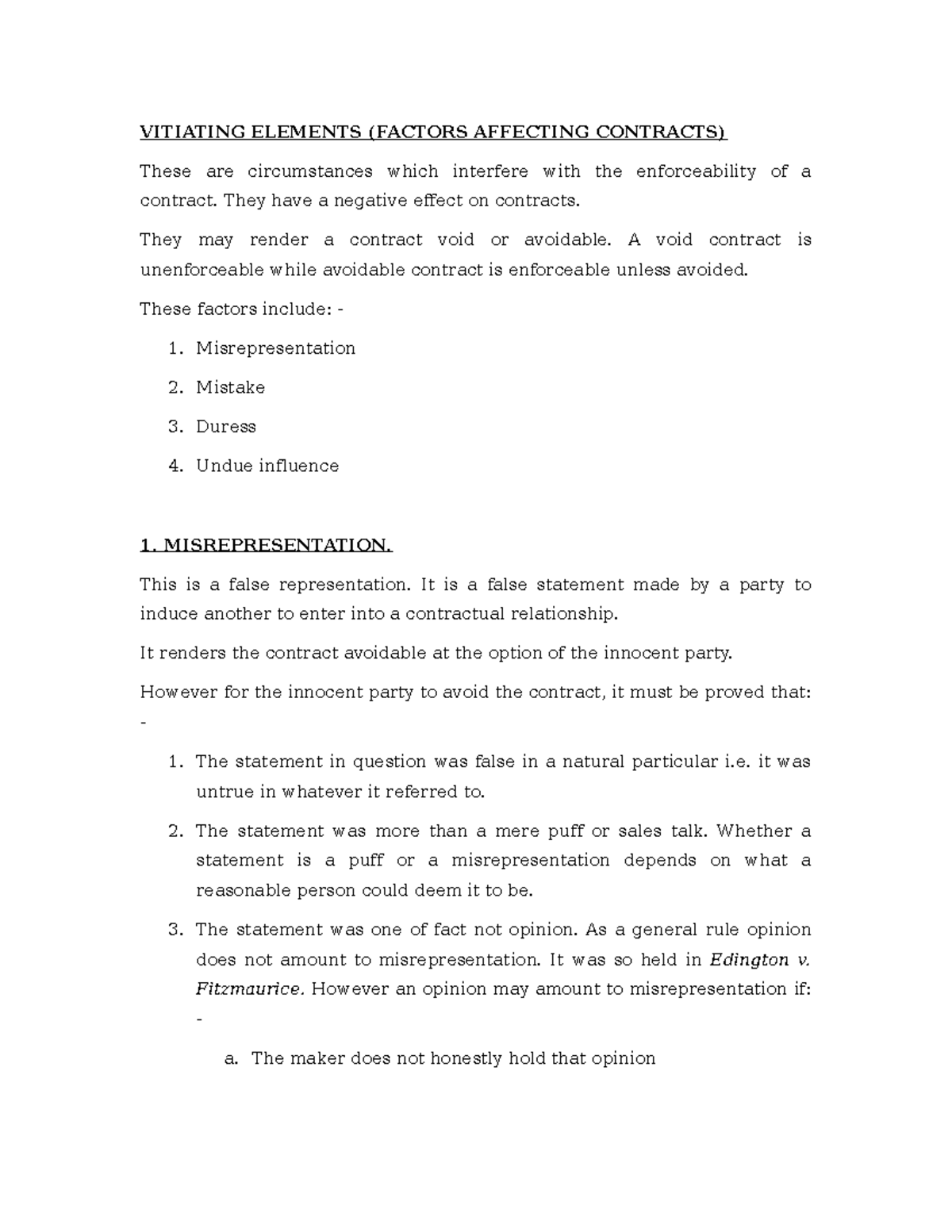 Vitiating Elements & Discharge of Contracts: Key Factors Explained ...