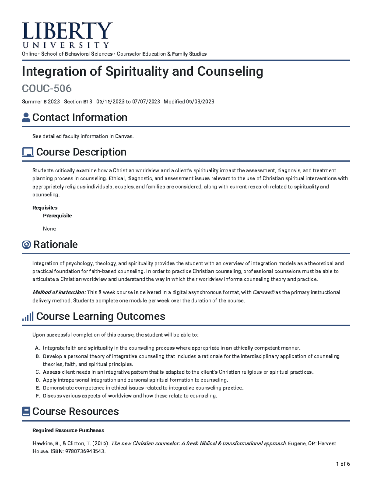 Integration of Spirituality in Counseling: COUC 506 Summer B 2023 - Studocu