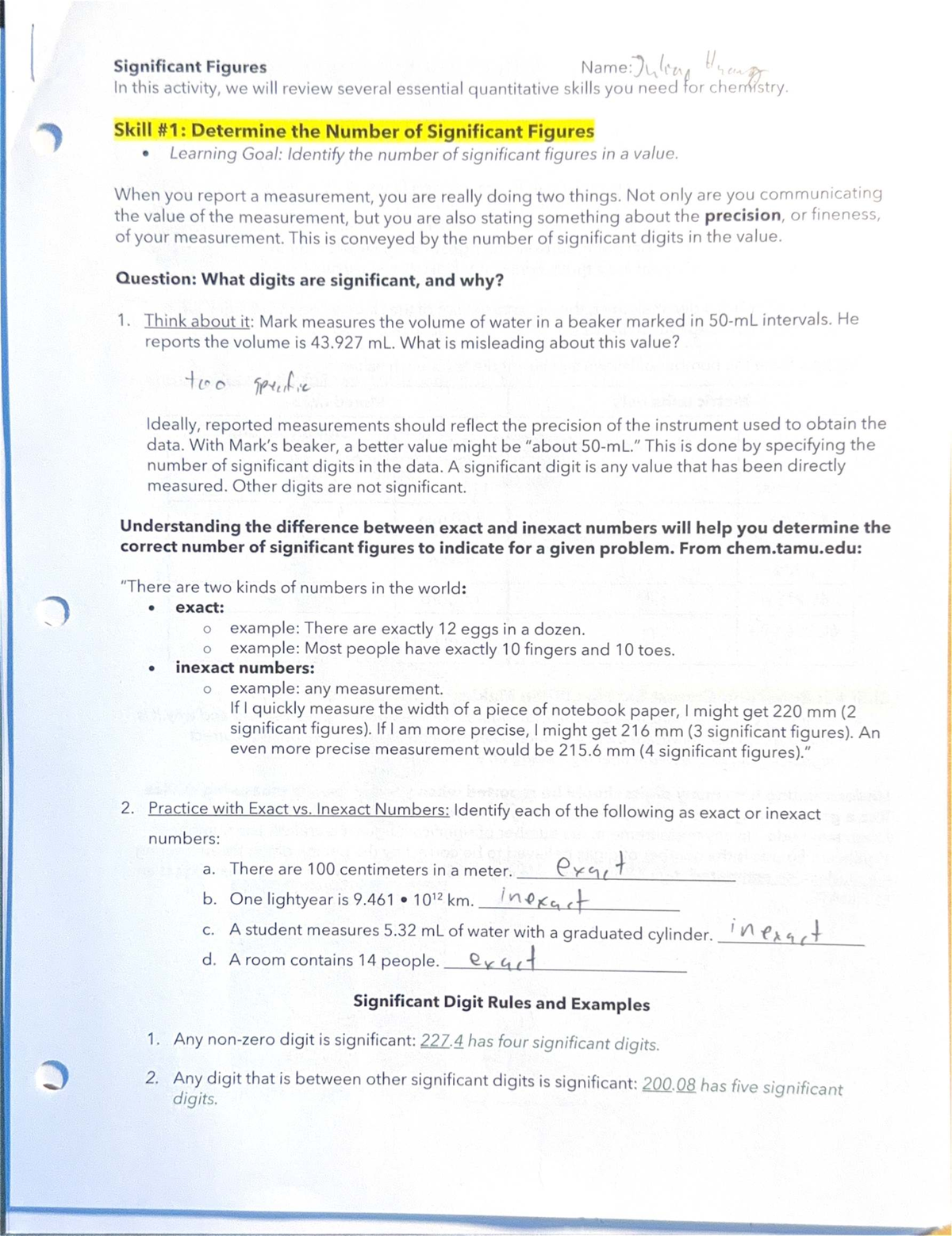 CHEM 101: Significant Figures Review and Practice Notes - Studocu