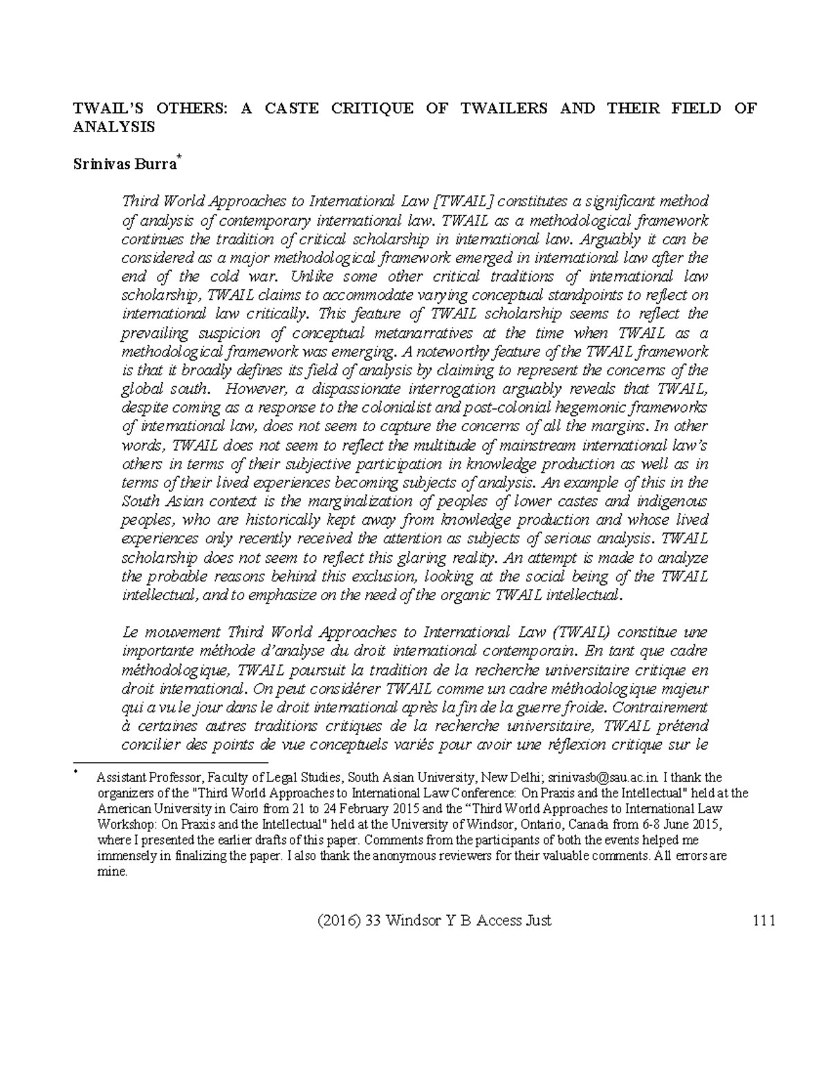 TWAIL 101: A Caste Critique of TWAIL Scholarship and Its Limitations ...