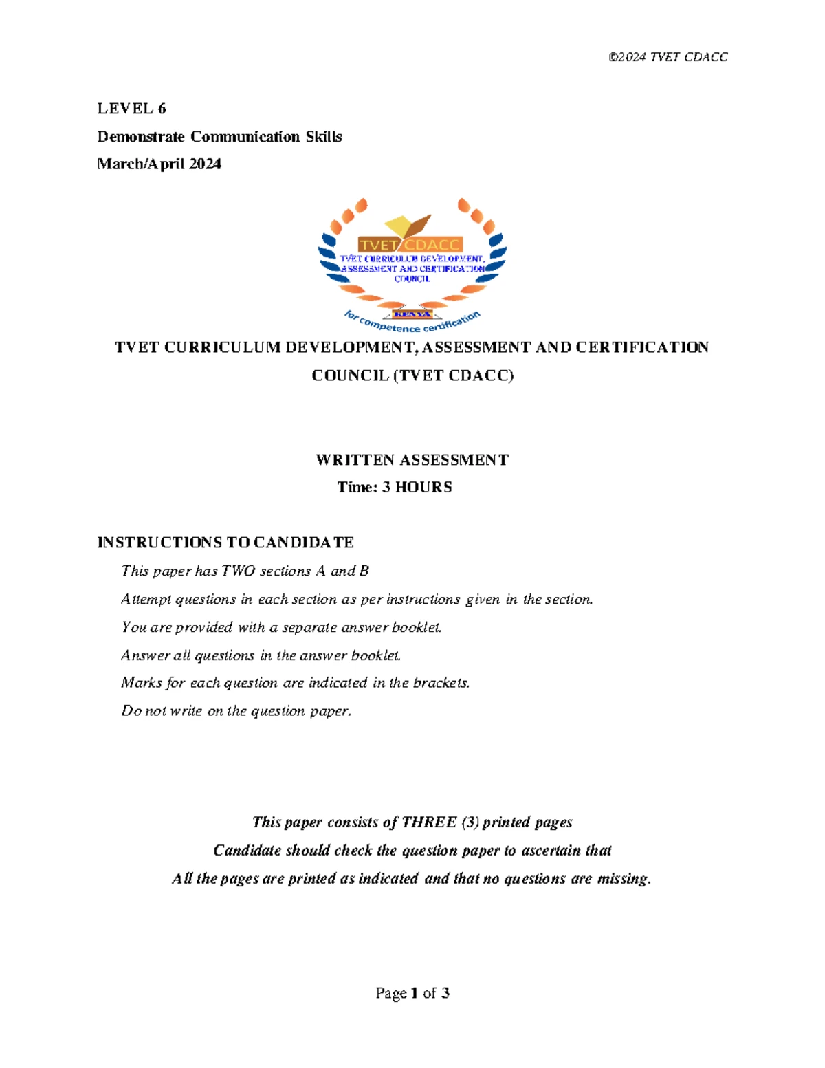 Level 6 Communication Skills Assessment - March/April 2024 - Studocu