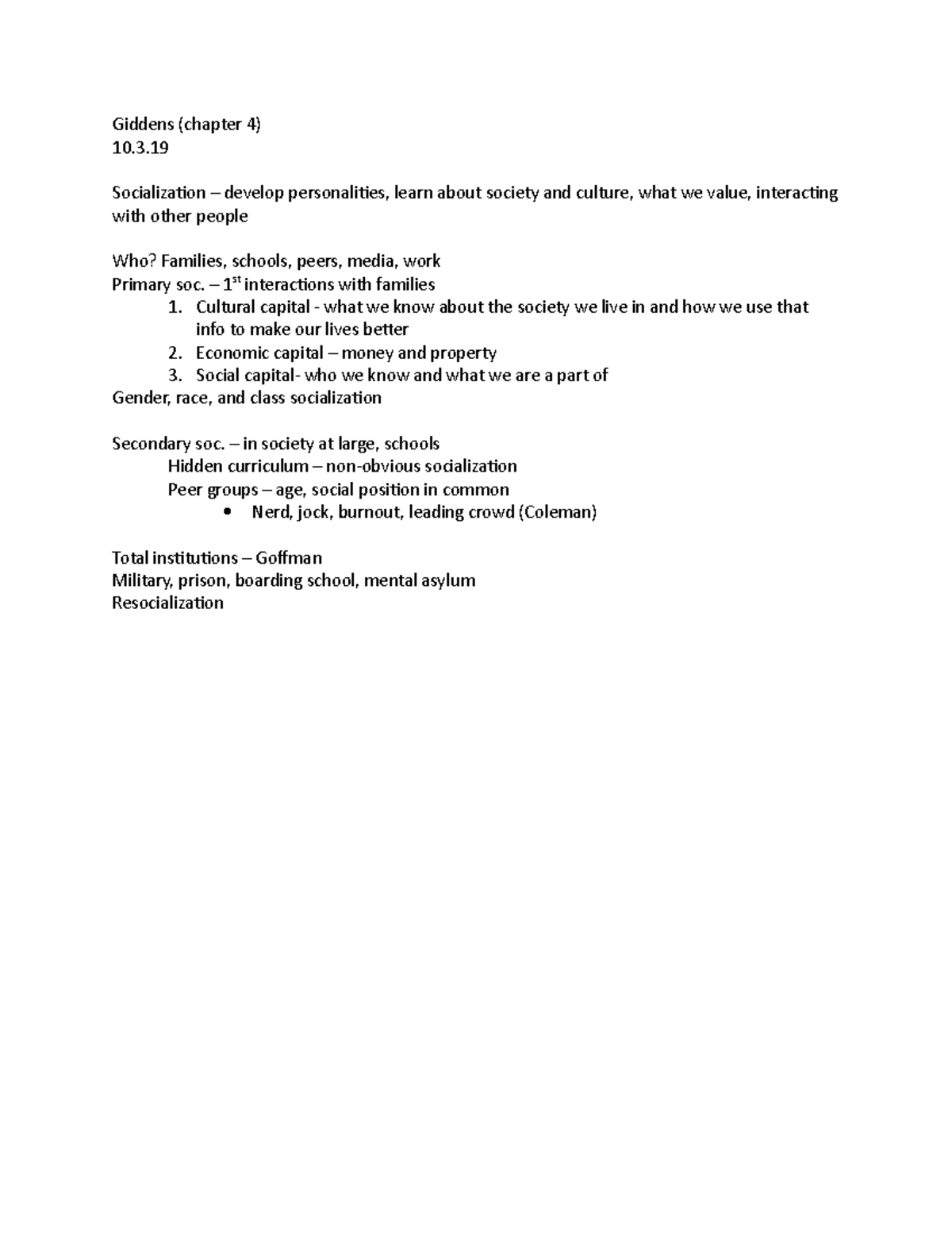 Giddens Textbook Chapter 4: Socialization and Identity Formation - Studocu