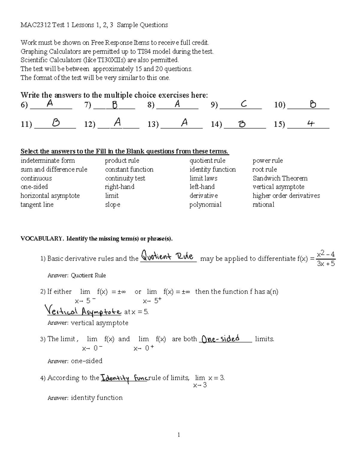 Sample Test 1 MAC2312 Summer 2024 Lessons 1 2 and 3 - MAC2312 Test 1 ...