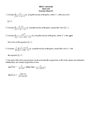 Exercise Sheet # 5 PART B - BRAC University MAT- 215 Exercise Sheet # 4 ...
