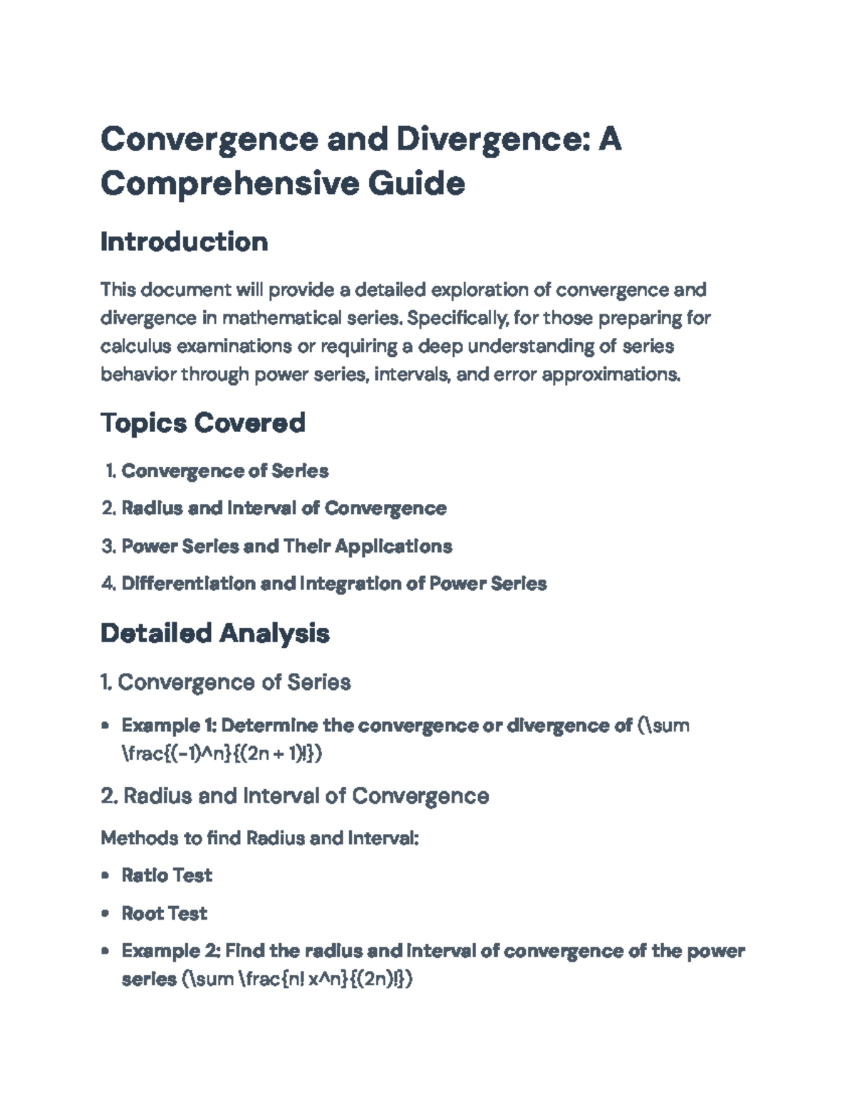 Convergence and Divergence in Series: A Comprehensive Guide for ...