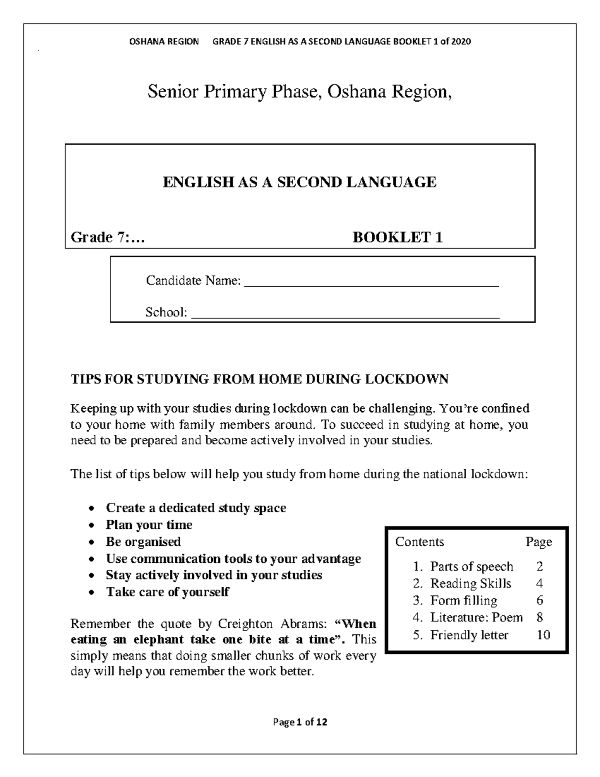 Grade 7 ESL Study Guide Booklet: Tips and Language Skills 2020 - Studocu