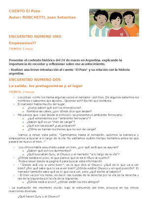 Cuento El Pozo actividades - CUENTO El Pozo Autor: RONCHETTI, Juan ...