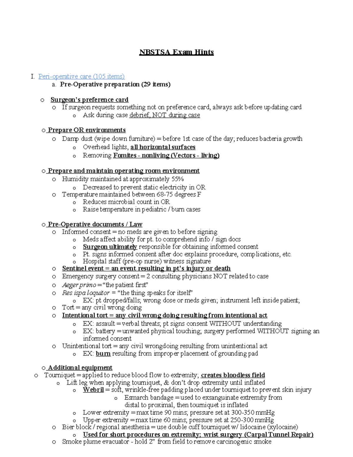 NBSTSA Exam Preparation Hints: Key Surgical Insights - Studocu