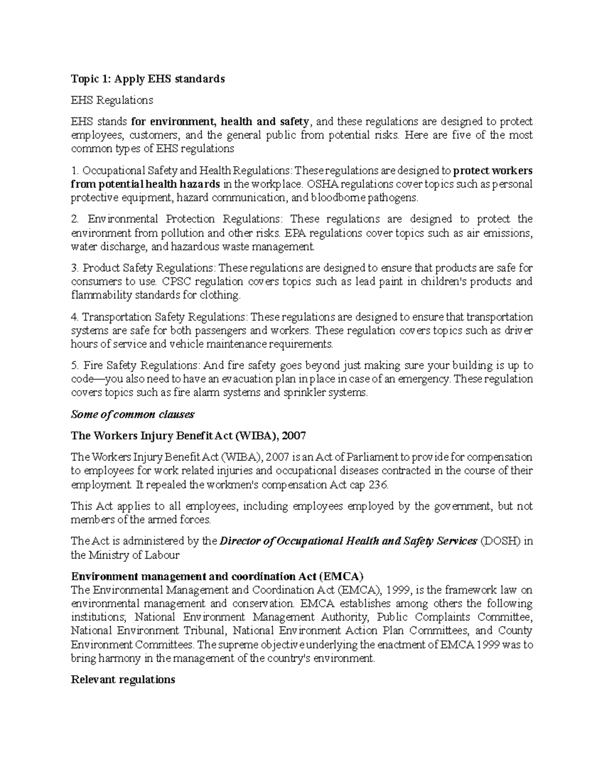 EHS Regulations, PPE Guidelines & First Aid Essentials - Studocu