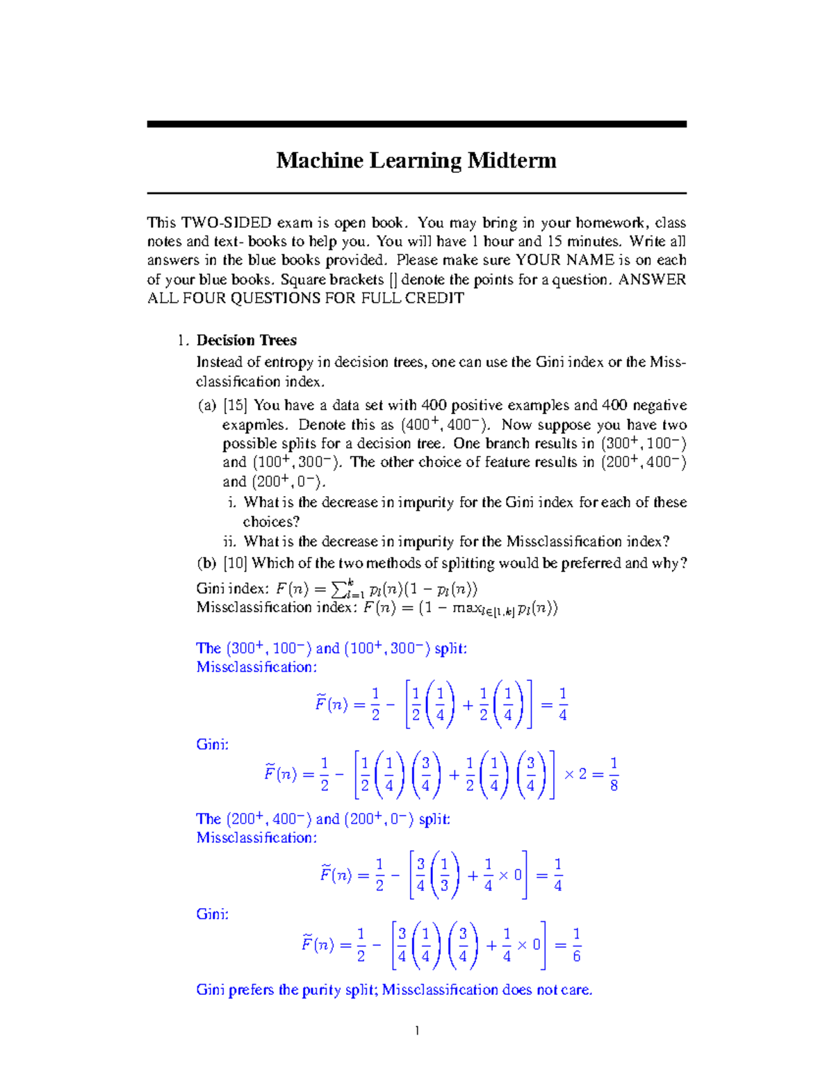 Machine Learning Midterm Exam: Decision Trees & Dual Problems - Studocu