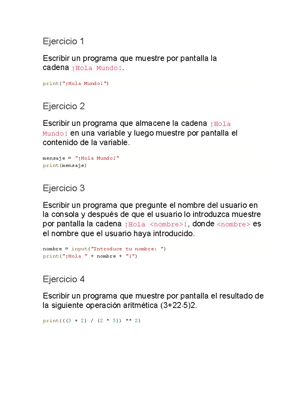 Ejercicios Python: Fundamentos de Programación y Ejecución - Studocu