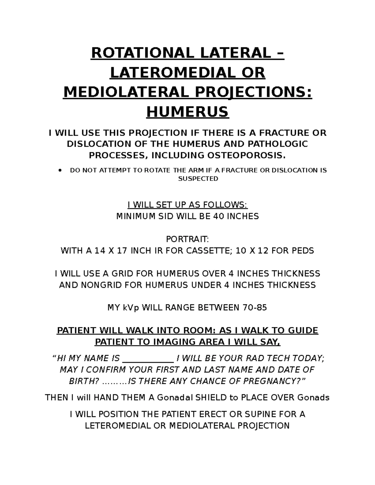 Clavicle Positioning Handout - AP Projection - Clavicle SID/ IR size ...