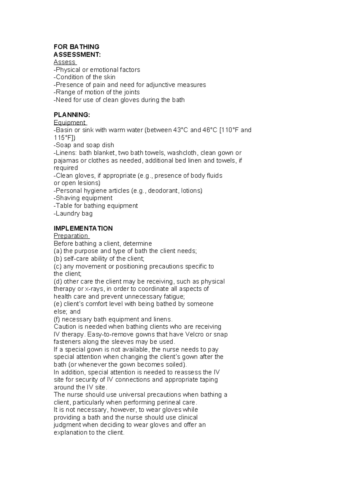 HLTH 101: Bathing Assessment, Planning, and Implementation Guidelines ...