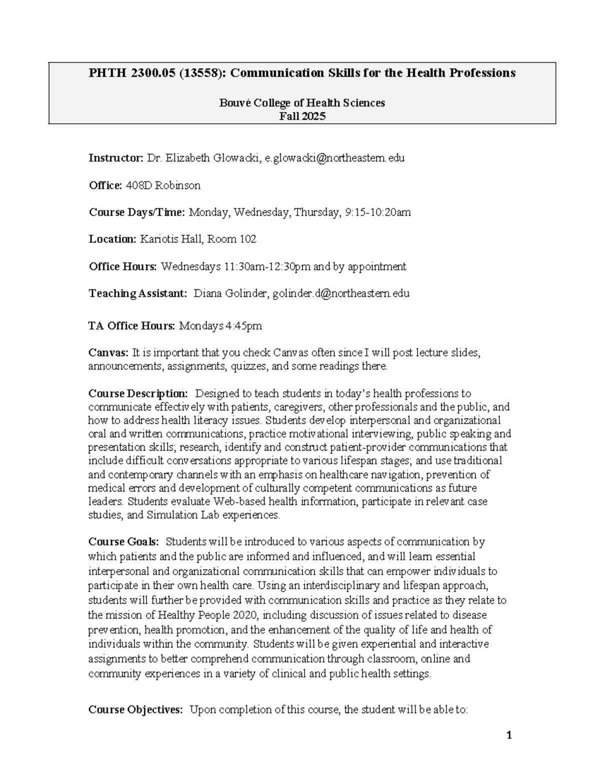 PHTH 2300.05: Communication Skills for Health Professions Syllabus Fall ...