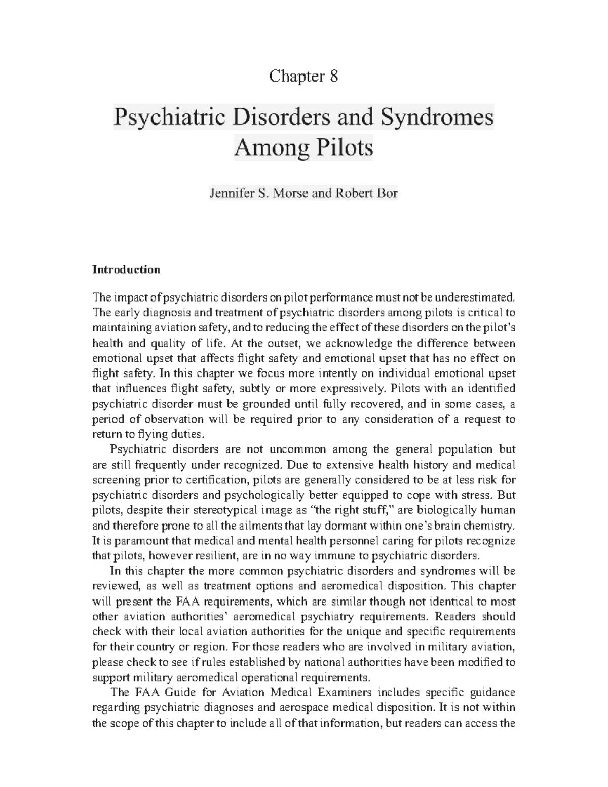 Chapter 8: Psychiatric Disorders and Syndromes in Pilots (Aviation ...